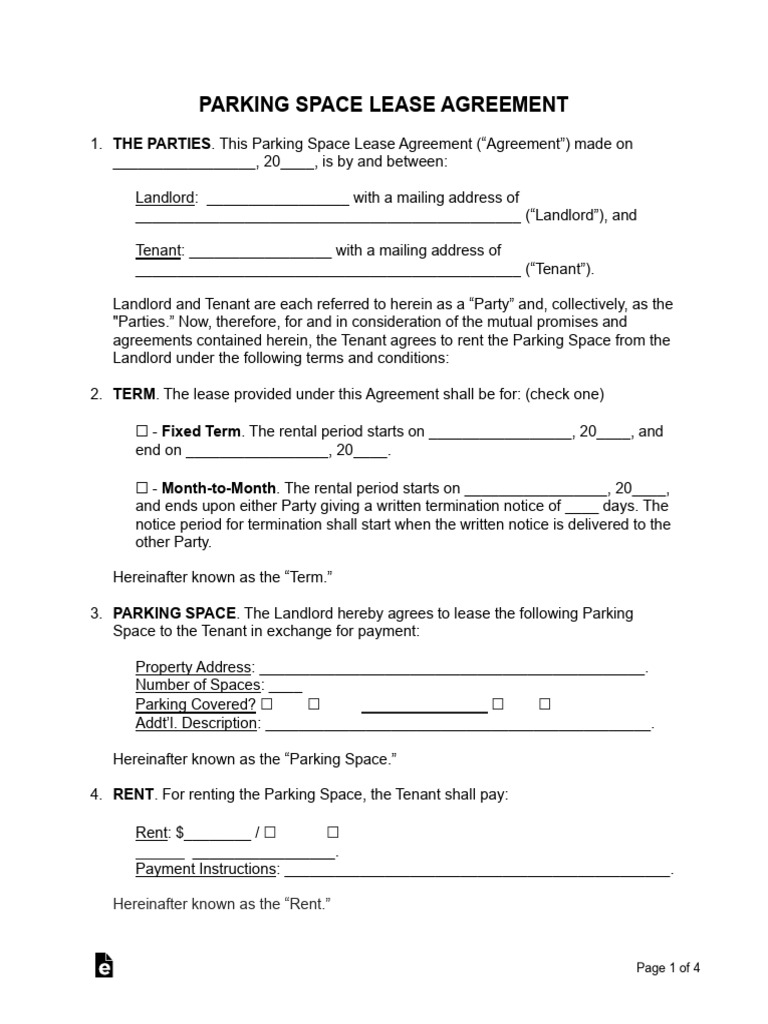 Parking Space Rental Agreement Template | PDF | Lease | Leasehold Estate