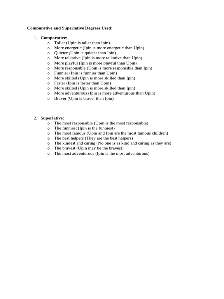 Comparative and Superlative Examples | PDF