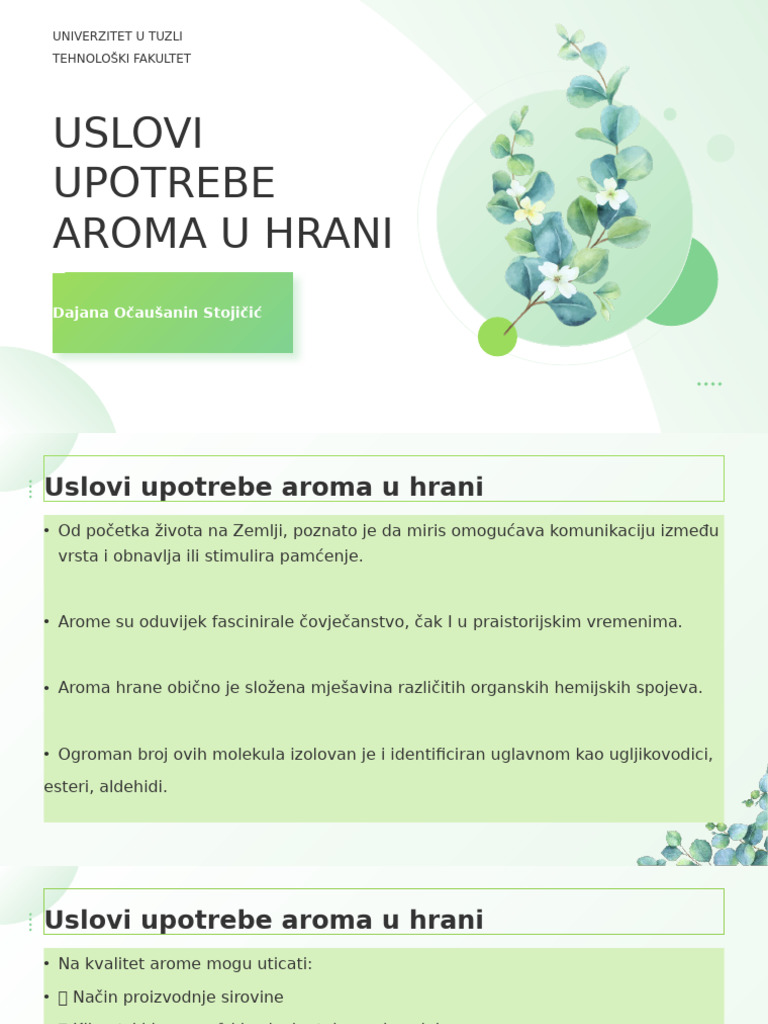 USLOVI UPOTREBE AROMA U HRANI - PPTX PREZENTACIJA | PDF