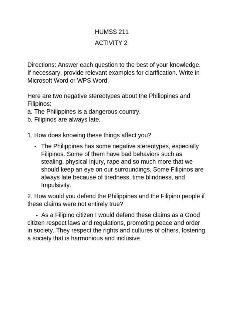 HUMSS 211 Activity 2 | PDF