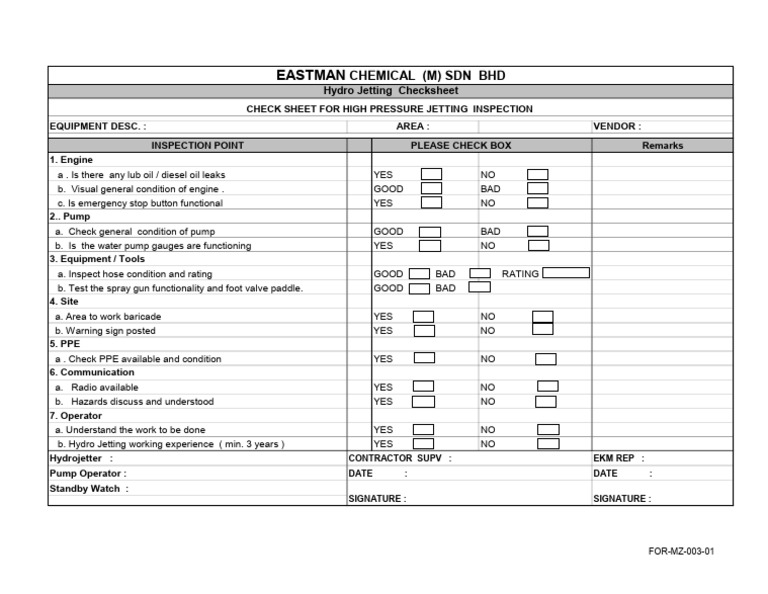 For MZ 003 01 Hydro Jetting Inspection | PDF | Mechanical Engineering