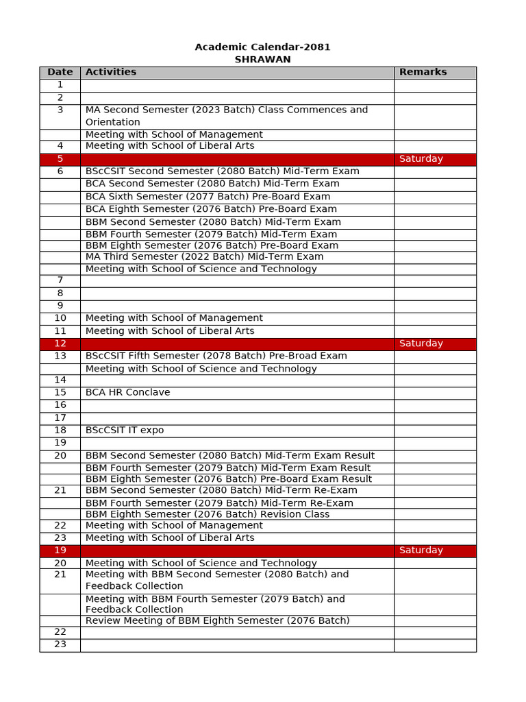Academic Calendar 2081 Overview | PDF | Academic Term | Academia