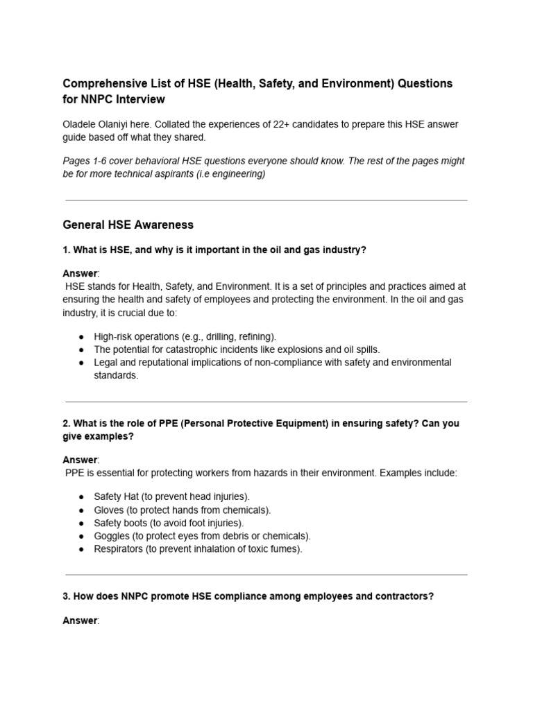 HSE Questions-- NNPC-1 | PDF | Personal Protective Equipment ...