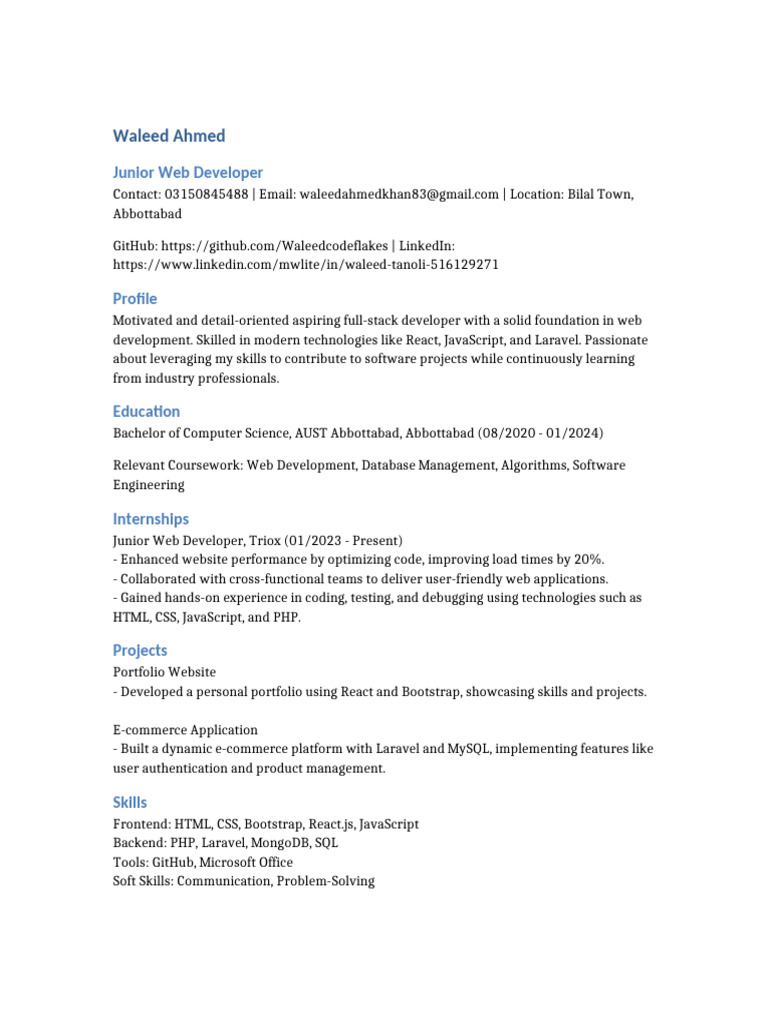 Updated CV Waleed Ahmed | PDF