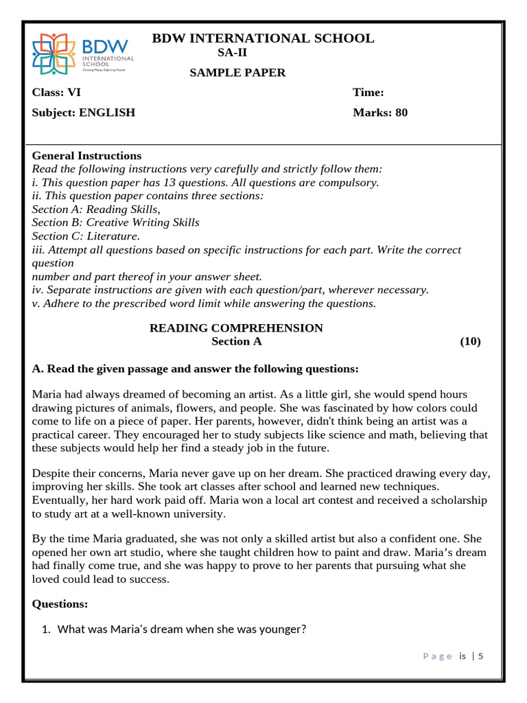 SA-II Grade-6 Sample Paper (2025) | PDF