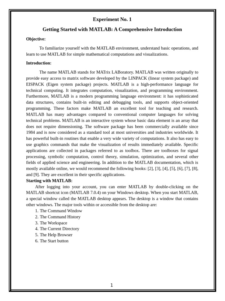Signals and Systems Experience No 1 | PDF | Matlab | Matrix (Mathematics)