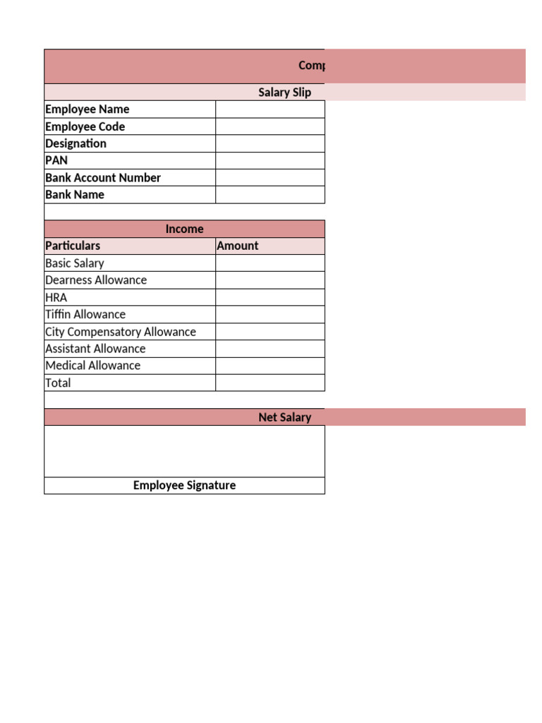 Salary Slip Excel Format | PDF | Financial Services | Taxes