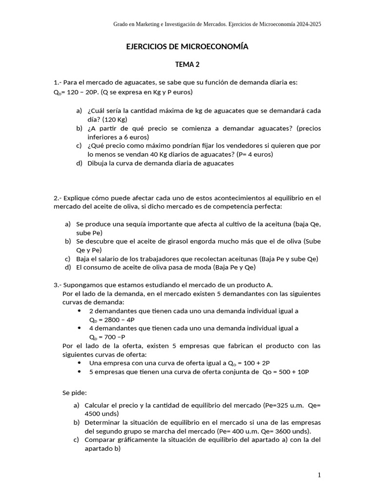 EJERCICIOS MICRO 24-25 | PDF | Mercado (economía) | Microeconomía