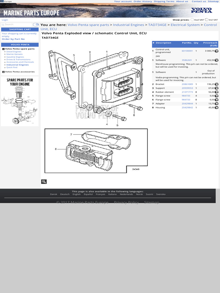 Volvo Penta Exploded View Schematic Control Unit, ECU TAD734GE | PDF | Engines | Internal ...