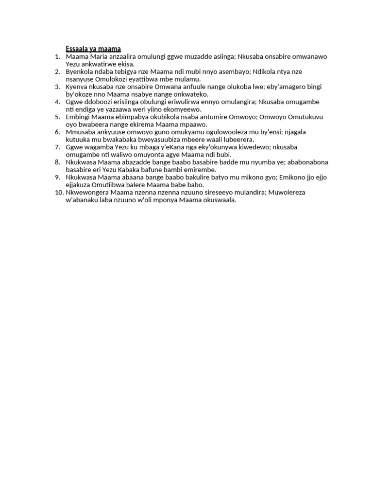 Essaala ya Maama: Luganda Prayer Guide | PDF
