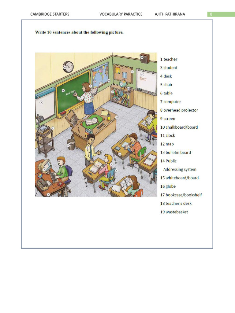 Cambridge Starters Vocabulary Practice | PDF