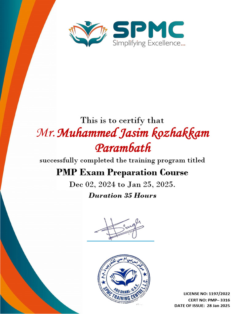 PMP - Muhammed Jasim Kozhakkam Parambath | PDF