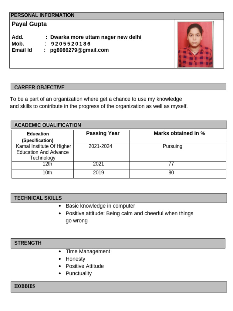 CV Payal Gupta | PDF