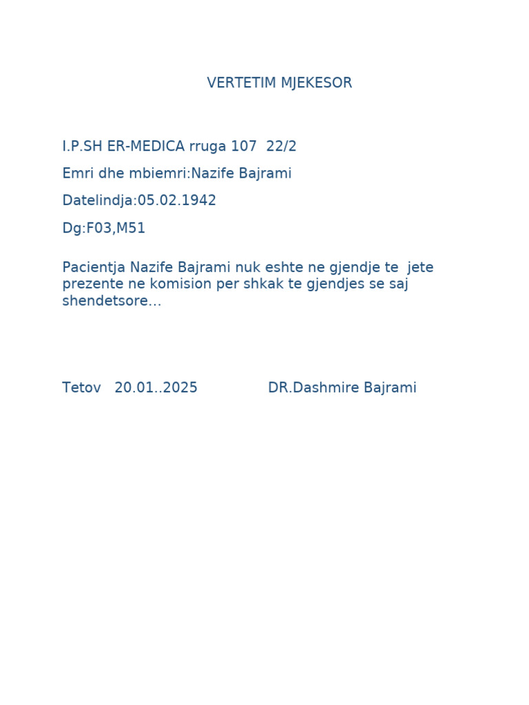 Vertetim Mjekesor | PDF