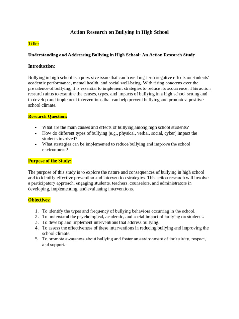 Action Research On Bullying in High School | PDF | Bullying | Focus Group