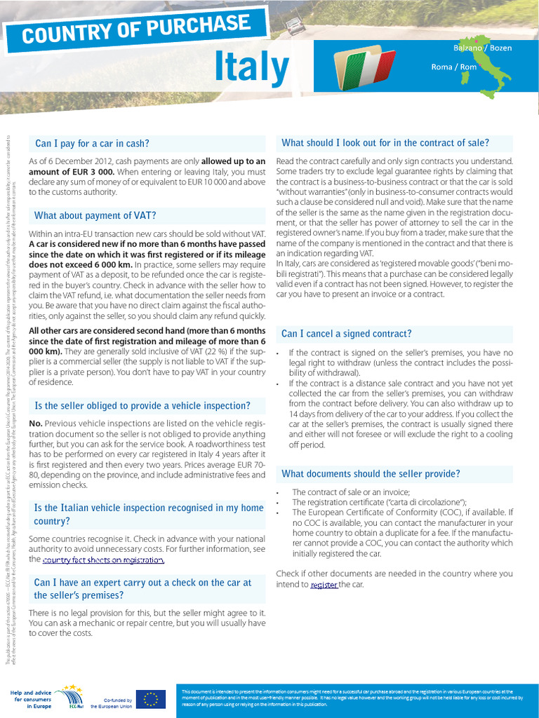 Car Purchase and Registration in Italy | PDF | Value Added Tax ...