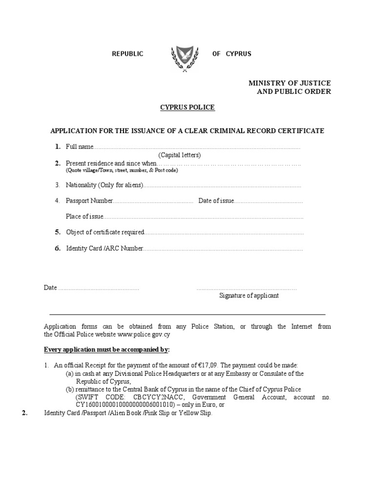 Application Clear Criminal Record Certificate | PDF