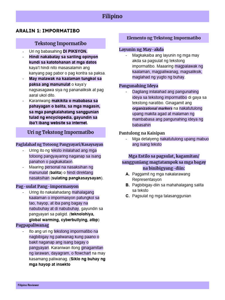 Filipino-Reviewer-1 2 | PDF