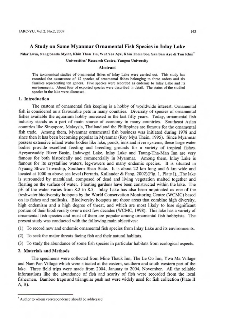 Myanmar Ornamental Fish Study | PDF | Fish | Biodiversity