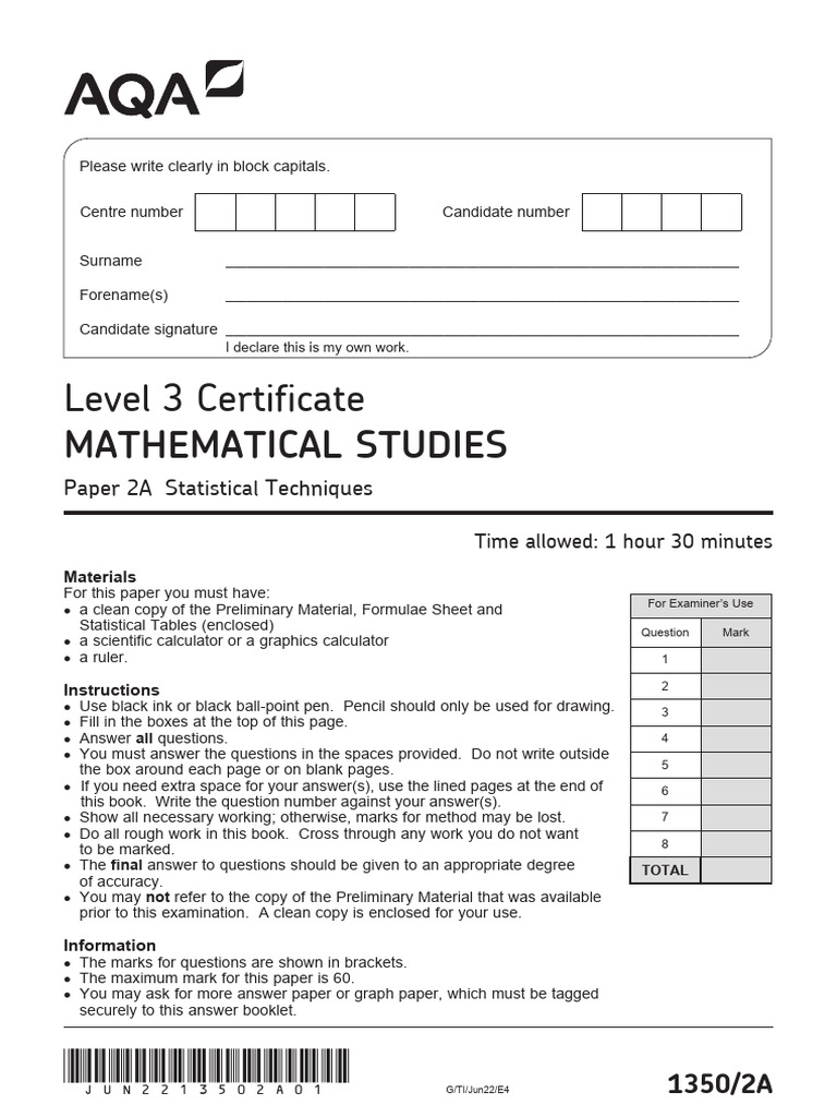Aqa 13502a QP Jun22 | PDF | Normal Distribution | Confidence Interval