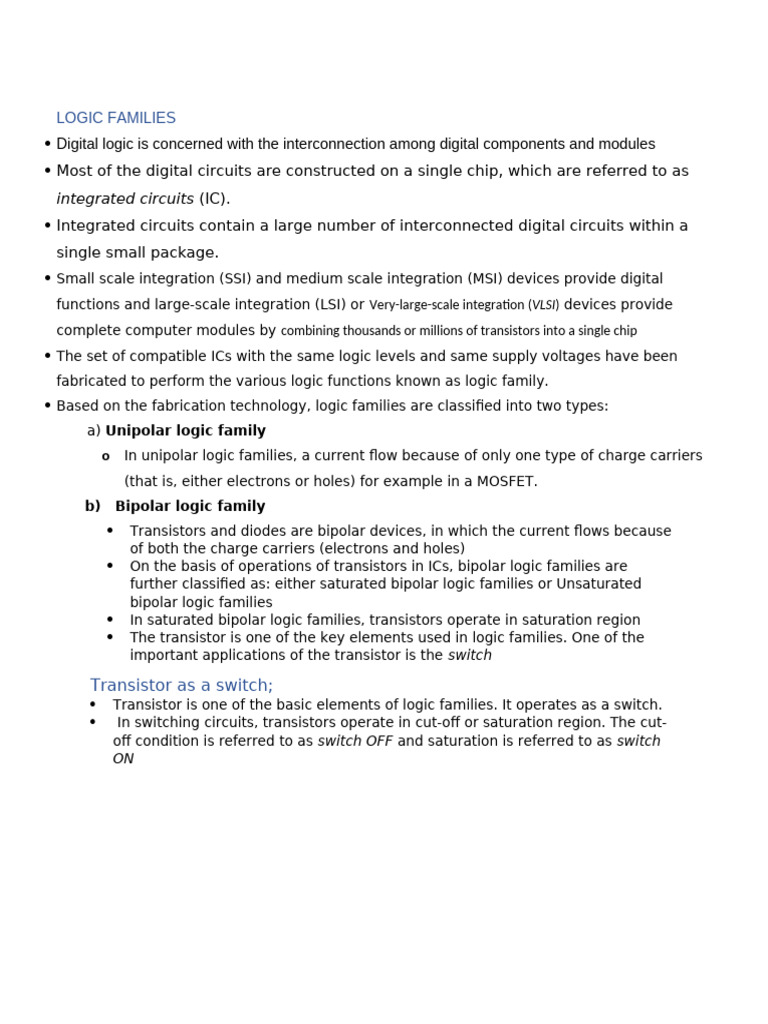 Logic Families New | PDF | Logic Gate | Integrated Circuit