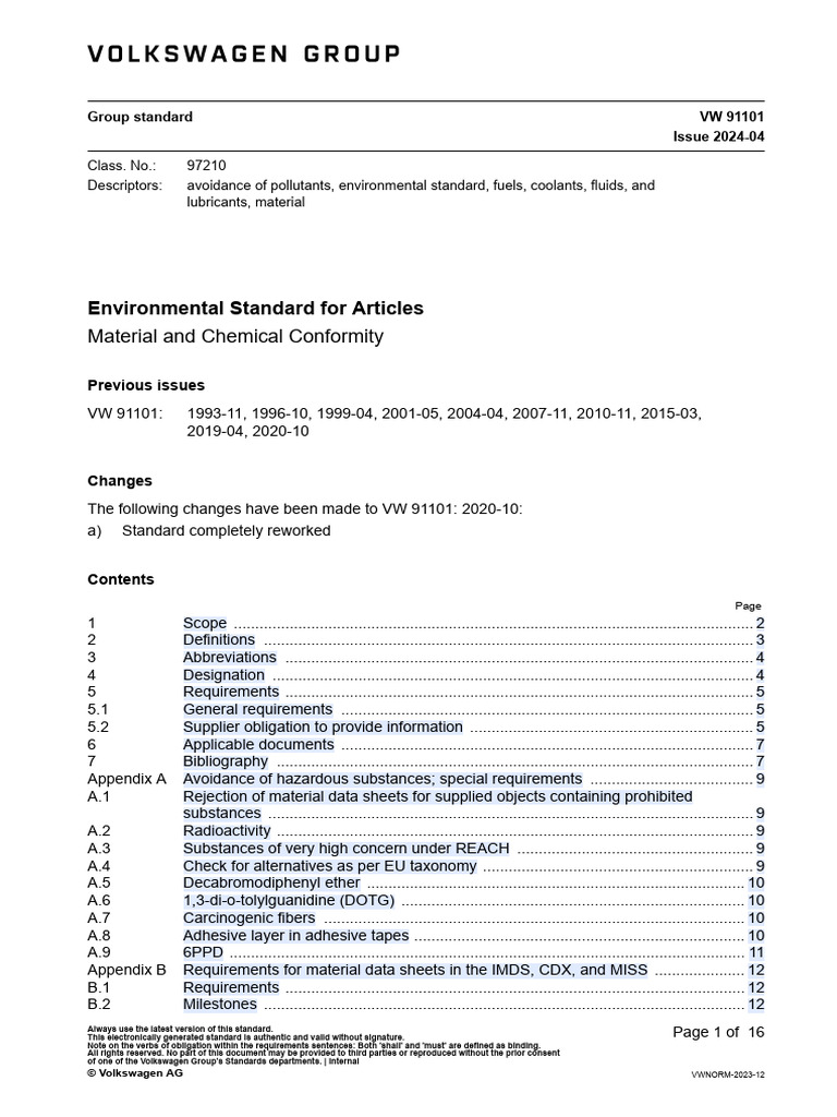 VW 91101 en | PDF | Chemical Substances | Engineering Tolerance