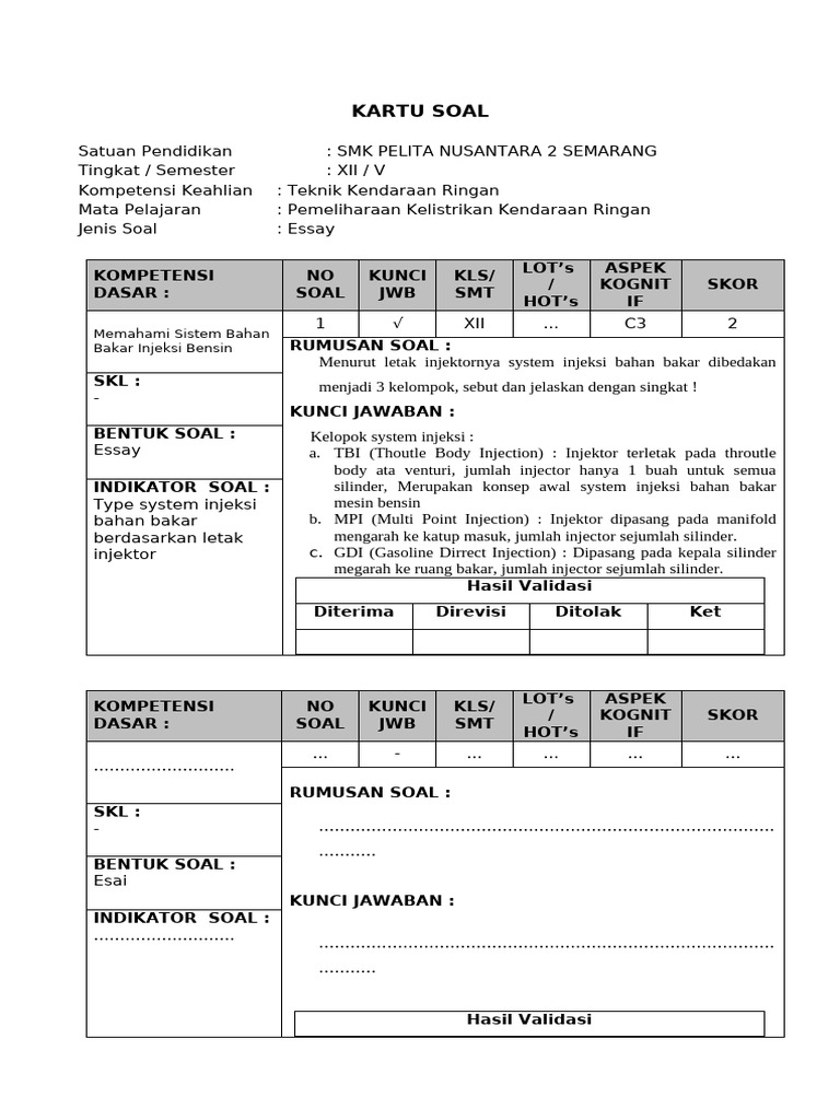 Format Kartu Soal Uas - 2017 | PDF