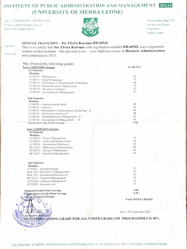Joy's Diploma Transcript | PDF
