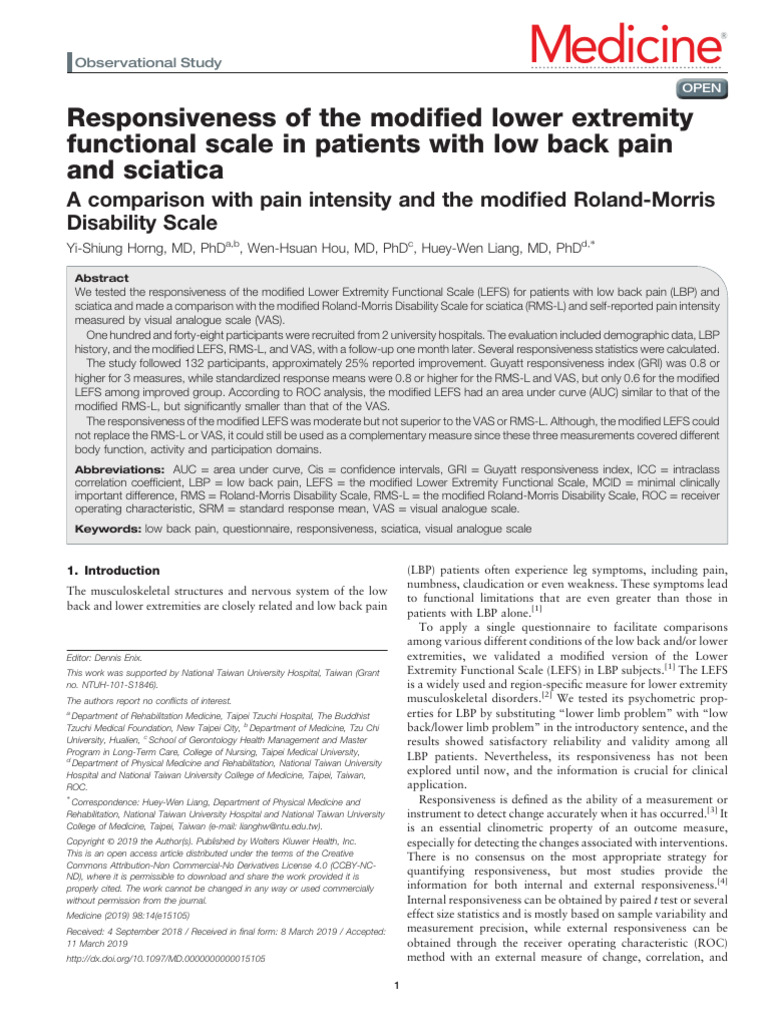 Responsiveness of The Modified Lower Extremity Fun | PDF | Receiver ...