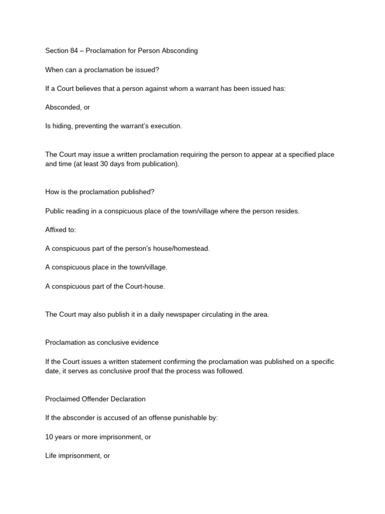 Section 84 - Proclamation For Person Absconding | PDF | Asset ...