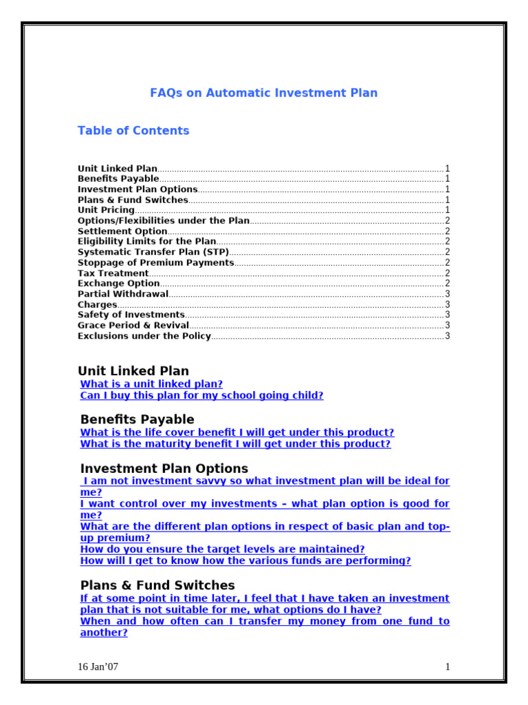 FAQs On Automatic Investment Plan Ver 1.5 | PDF | Life Insurance ...
