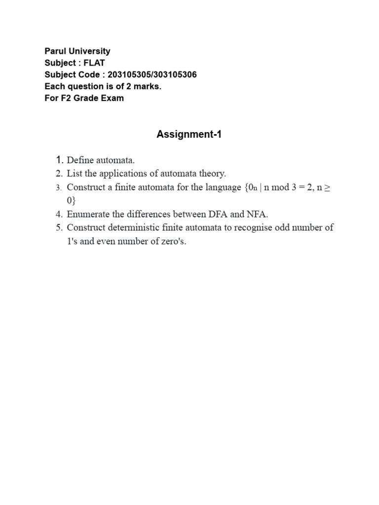 TOC Assignment-1 For F2 Garde Exam | PDF