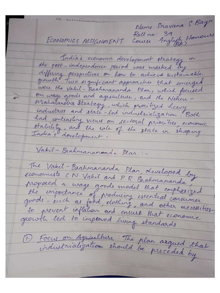 Comparative Analysis of Vakil-Brahmananda Plan and Nehru-Mahalanobis ...