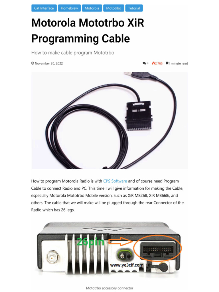 Motorola Mototrbo XiR Programming Cable | PDF
