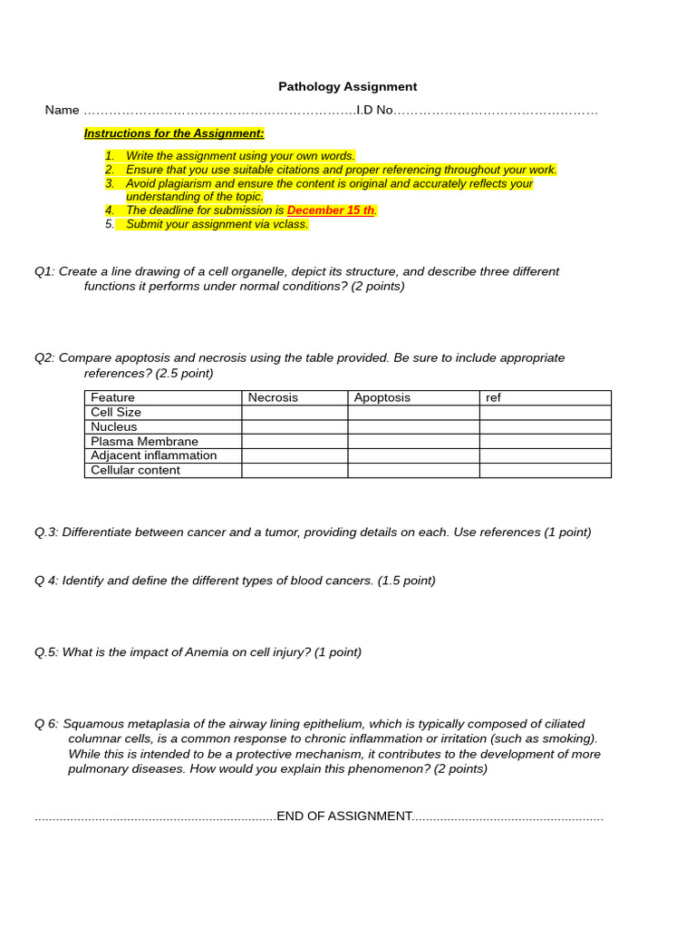 Pathology Assignment Guidelines | PDF