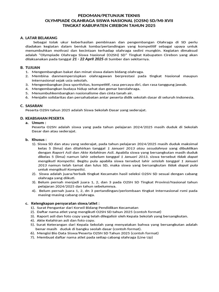 Petunjuk Teknis o2sn 2025-1 | PDF