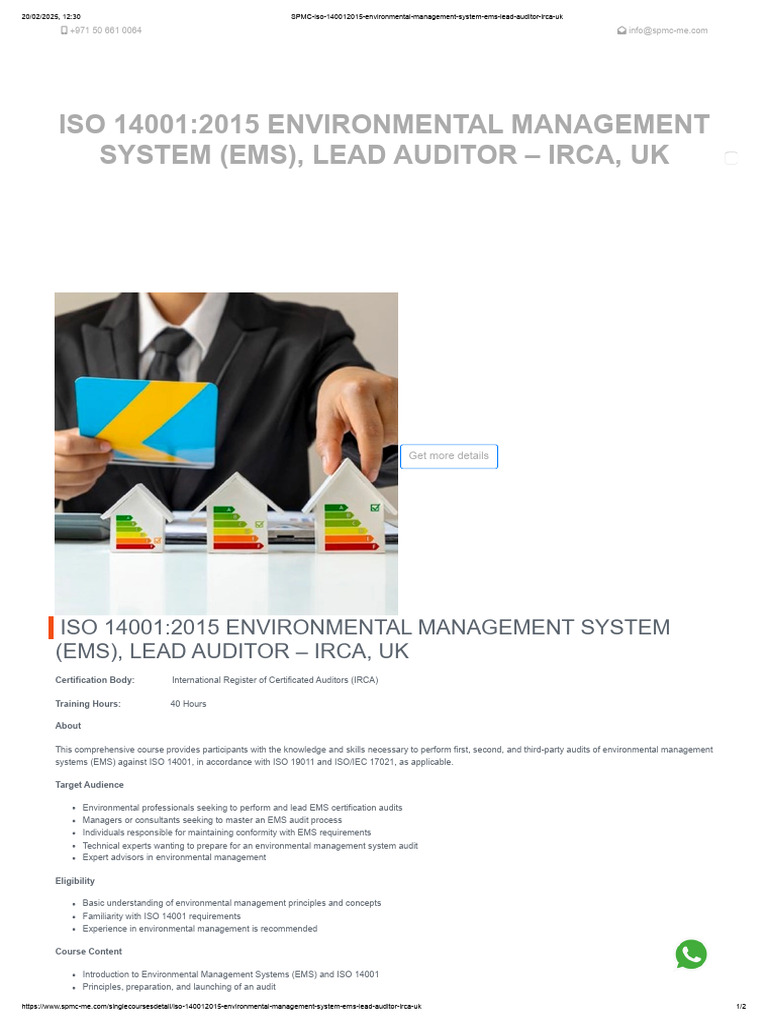 SPMC Iso 140012015 Environmental Management System Ems Lead Auditor Irca Uk | PDF | Audit | Business