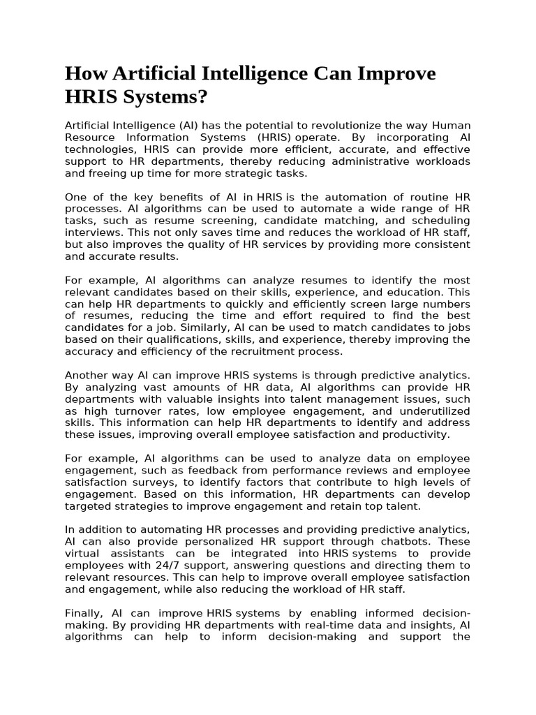How Artificial Intelligence Can Improve HRIS Systems | PDF | Artificial ... How Artificial Intelligence Can Improve HRIS Systems | PDF | Artificial ...