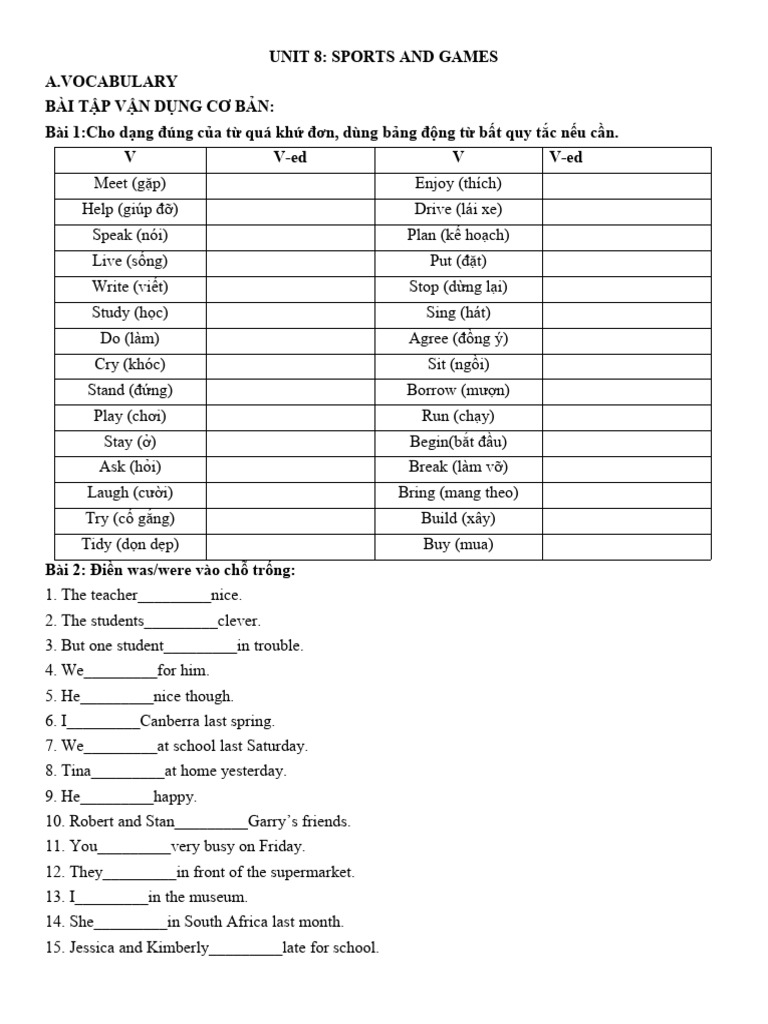 Sports and Games Vocabulary Exercises | PDF