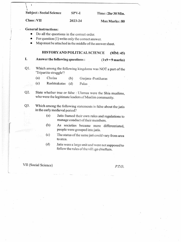 Social Science SPV I 2023 24 | PDF