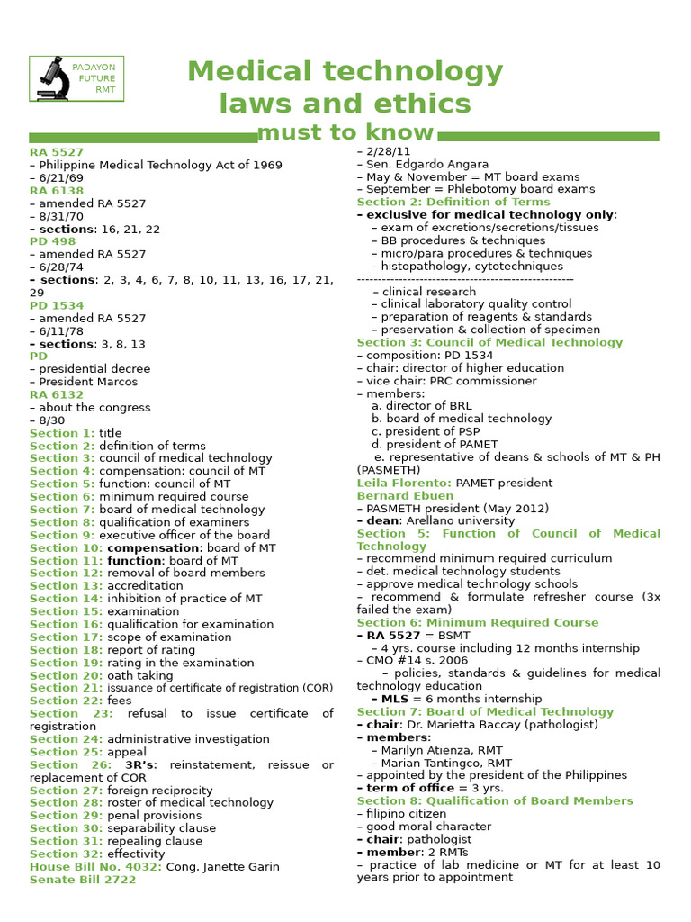 must know - medtech law | PDF | Pathology | Clinical Medicine