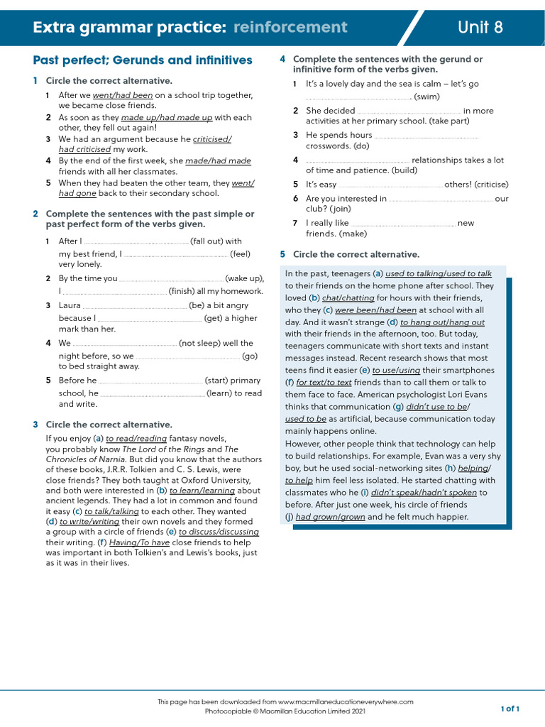 B1 U8 Extra Grammar Practice Reinforcement | PDF | Linguistics