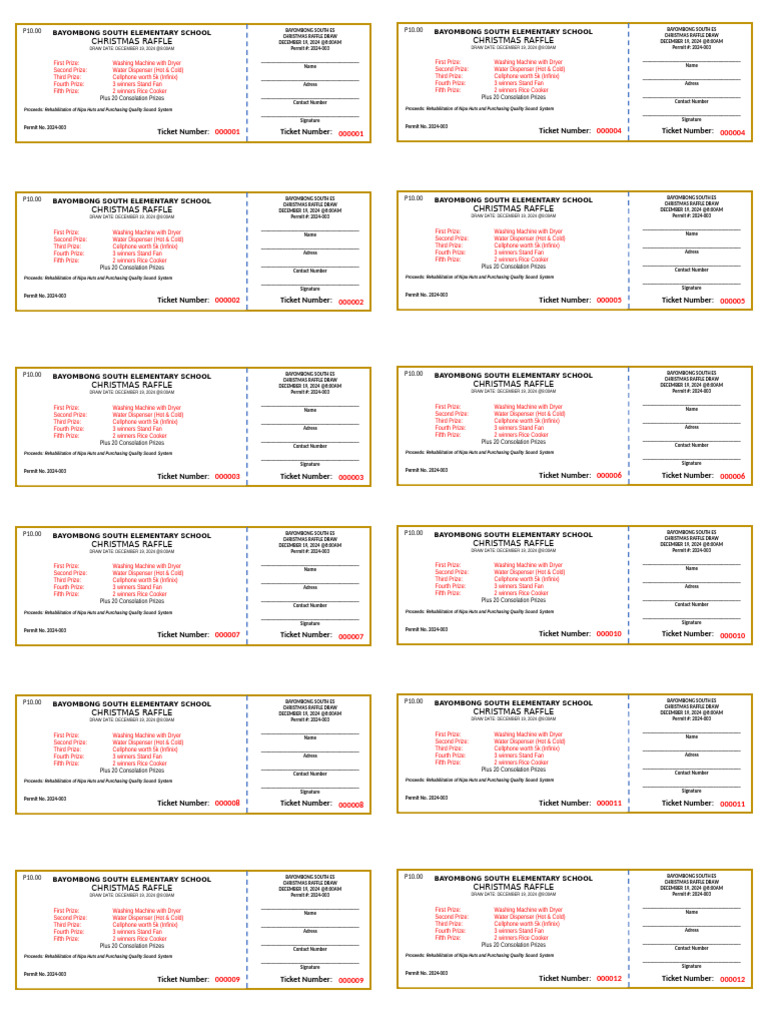 Christmas Raffle Christmas Raffle: Ticket Number: Ticket Number: Ticket ...
