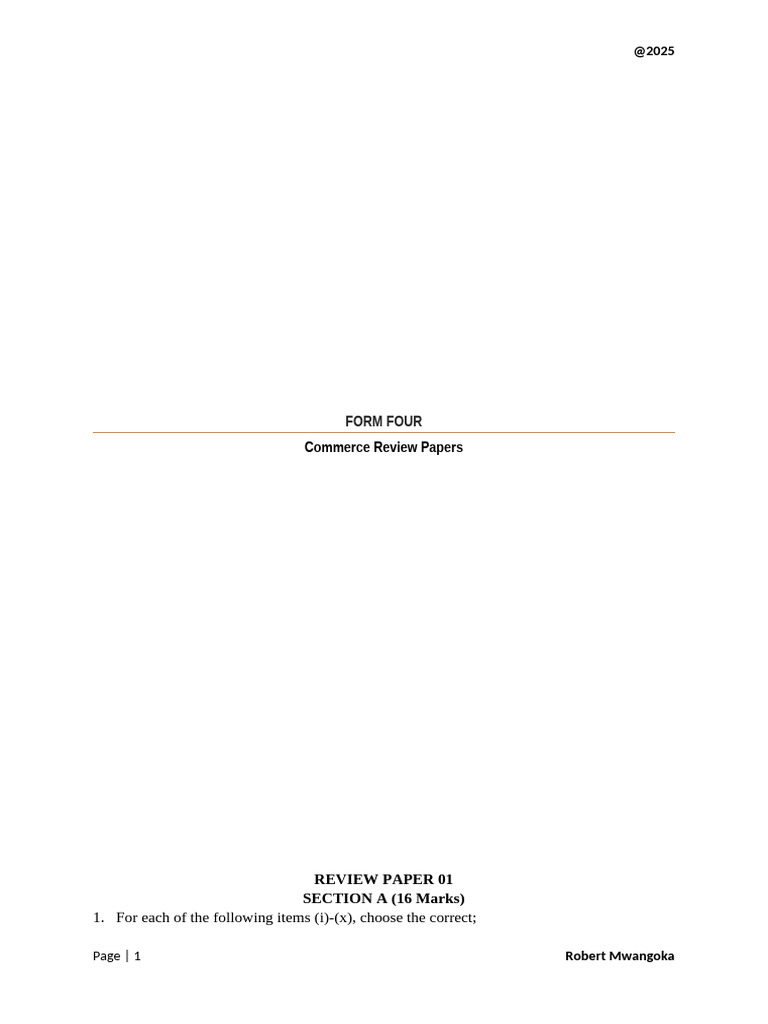 COMMERCE FORM FOUR REVIEW PAPERS 2025 | PDF | Elasticity (Economics) | Demand