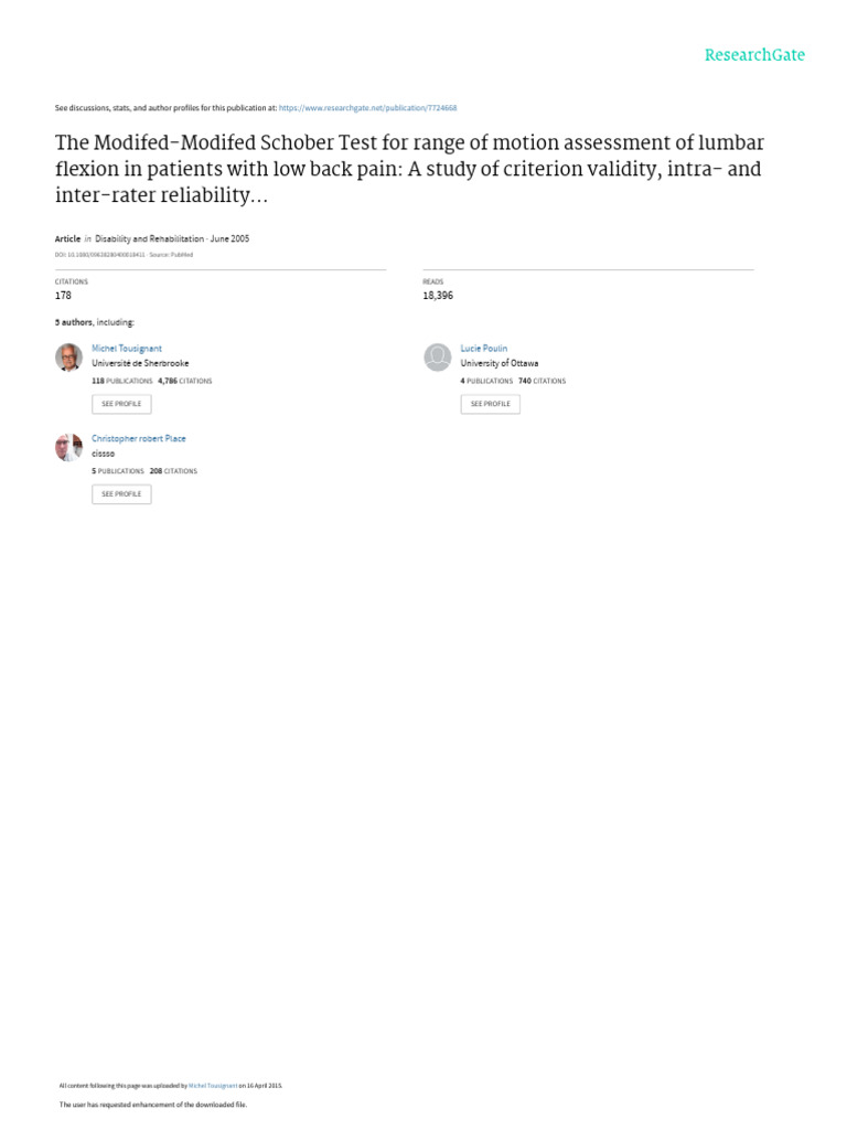 Tousignantetal TheModified ModifiedSchober 2005 | PDF | Validity ...