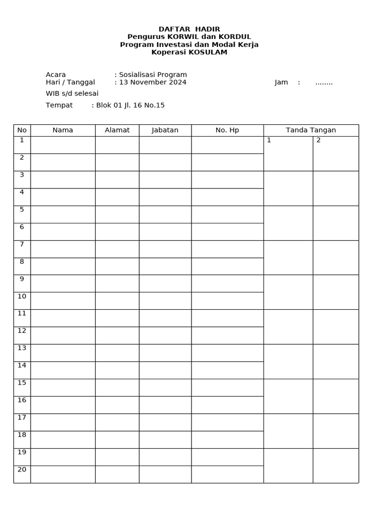 DAFTAR HADIR Sosialisasi | PDF