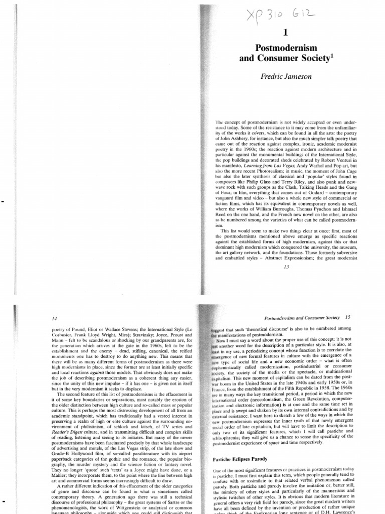 Postmodernism and Consumer Society | PDF | Postmodernism | Modernism
