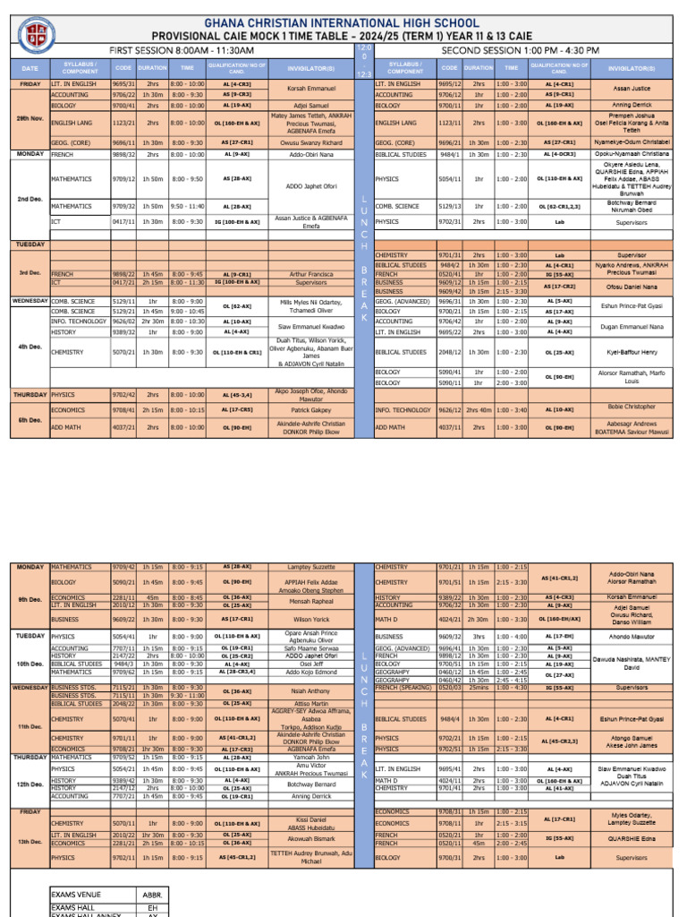 2024 Mock#1_caie timetable-updated_1.5 | PDF