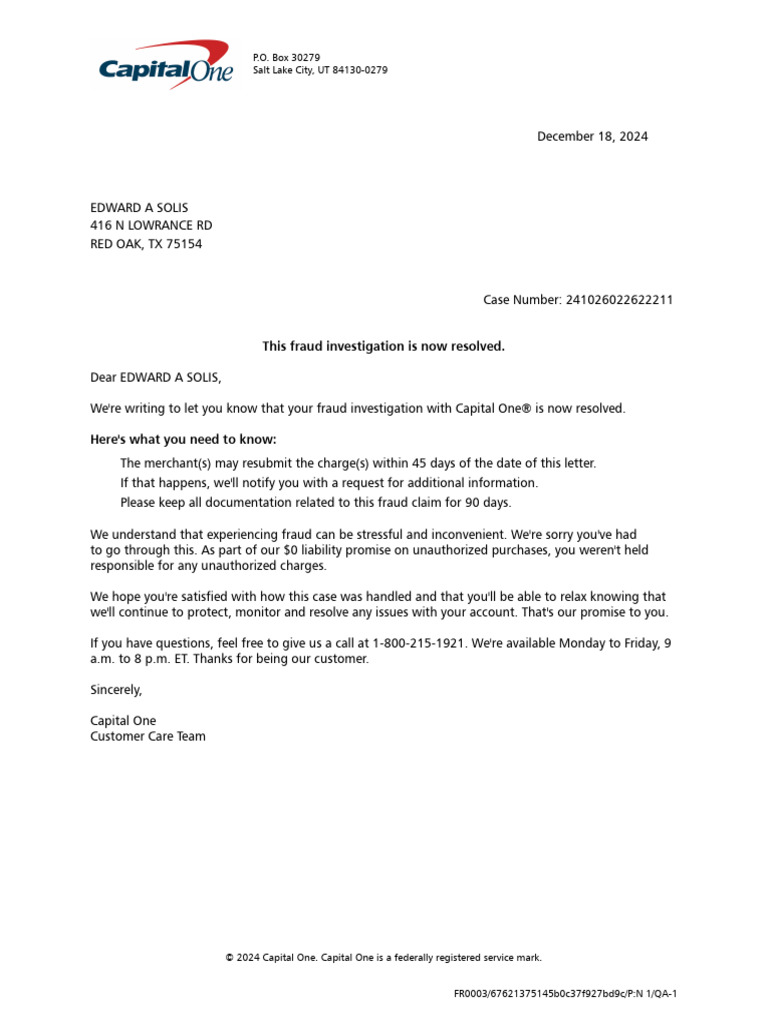 Resolution of Fraud Investigation Notice | PDF