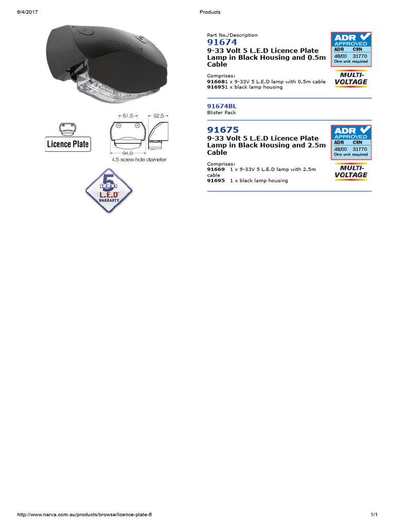 Licence Plate - Products - Narva1111 | PDF